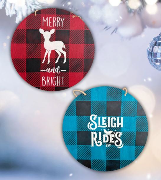 Festive Buffalo Check Christmas Signs: Sleigh Rides & Merry & Bright ...