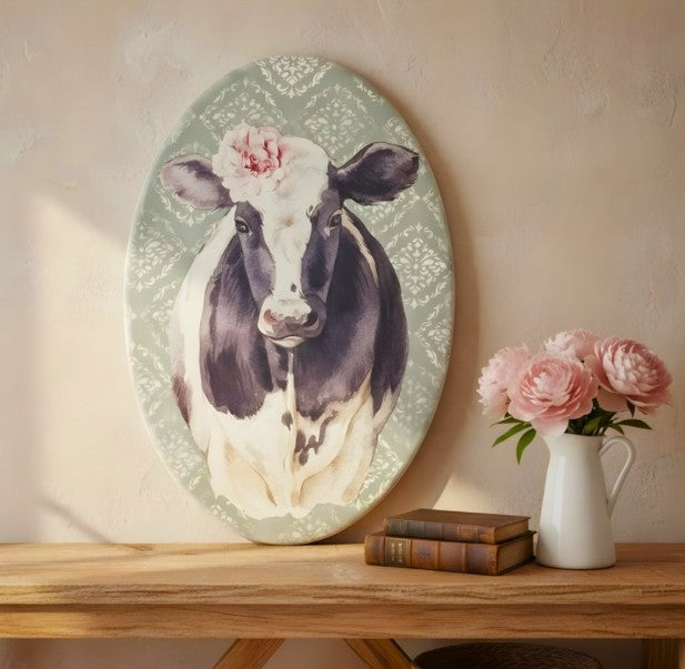 🌸 Rustic Elegance Meets Farmhouse Style: Cow Oval Wall Art - Essential ...