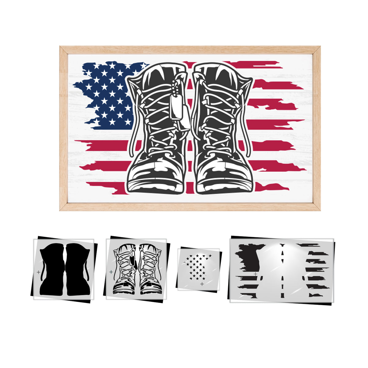 USA Flag and Boots Layered Stencil - Essential Stencil