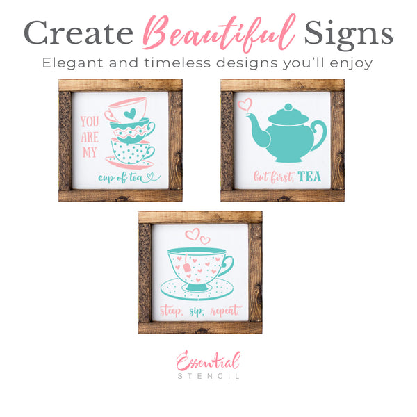 My Cup of Tea Mini Sign Stencil (3pk) - Essential Stencil