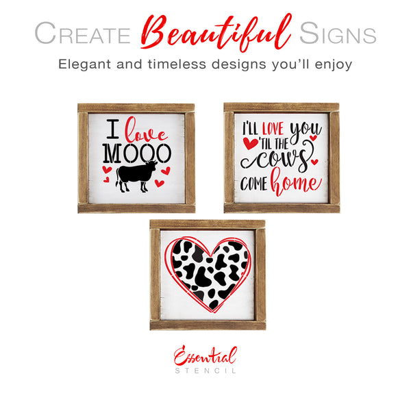 "I Love Moo" Mini Sign Stencils (3 Pack) | Reusable Mini Sign Stencils ...