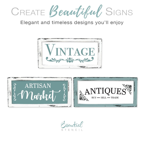 Reusable Antique Stencil Set (3 Pack) | DIY Sign Decor - Essential Stencil