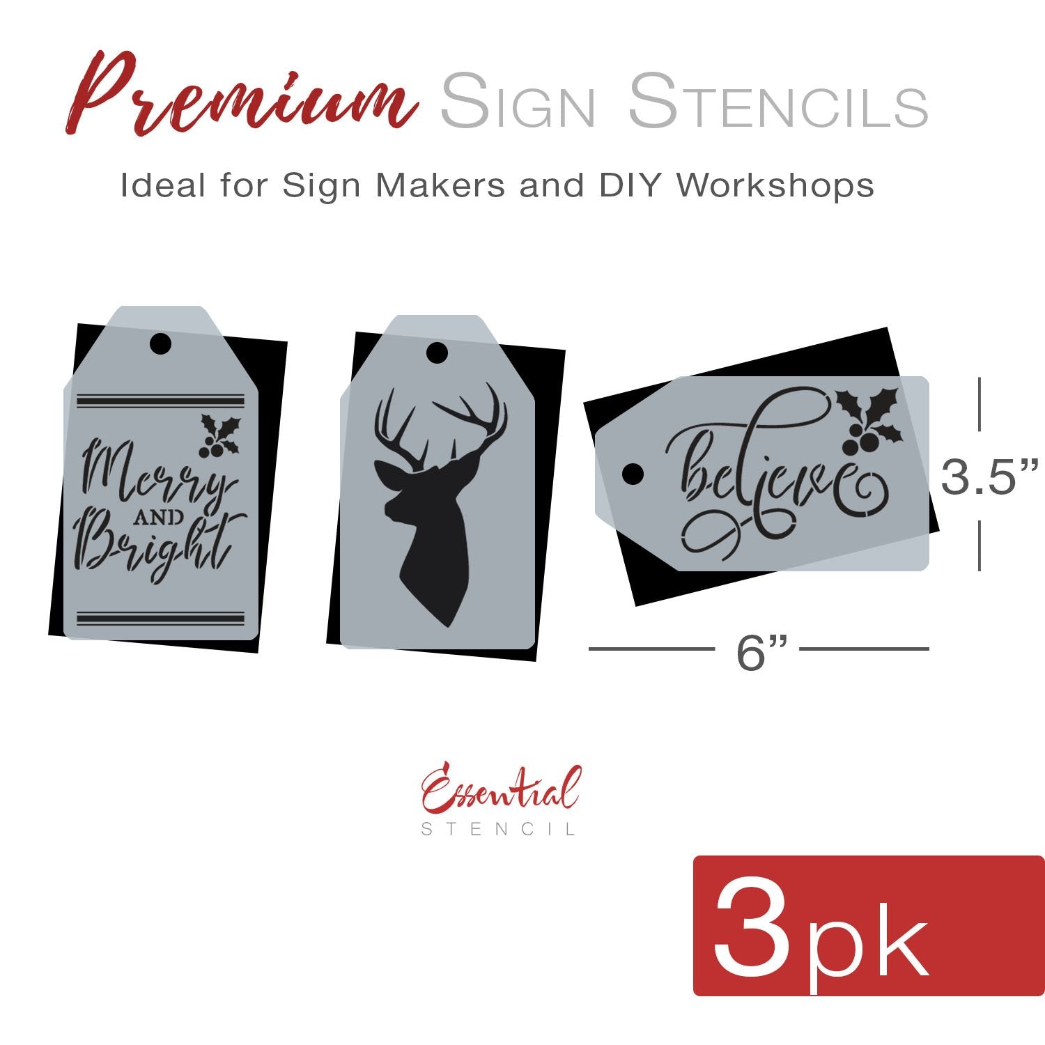 Reusable Mini Tag Stencil (3PK) | Deer, Merry & Bright and Believe ...