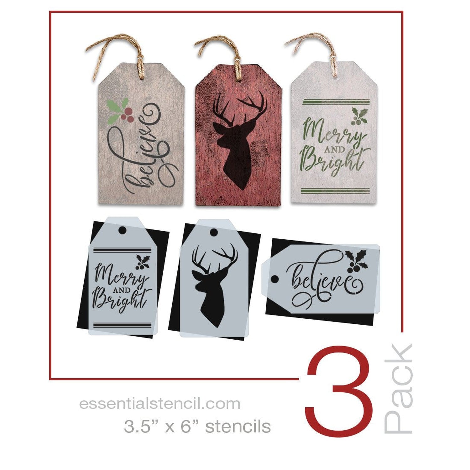 Reusable Mini Tag Stencil (3PK) | Deer, Merry & Bright and Believe ...