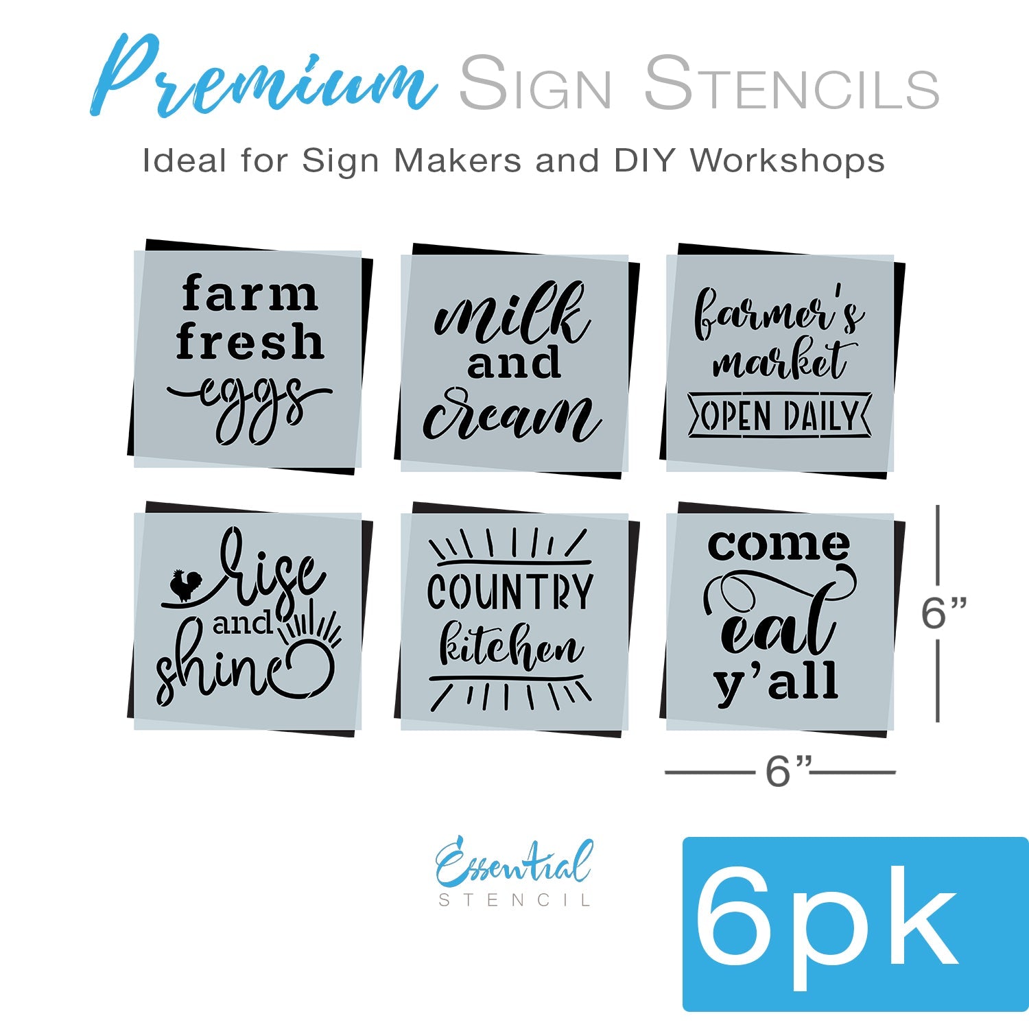 Reusable "Farm fresh" Mini Sign Stencils (6 Pack) - Essential Stencil