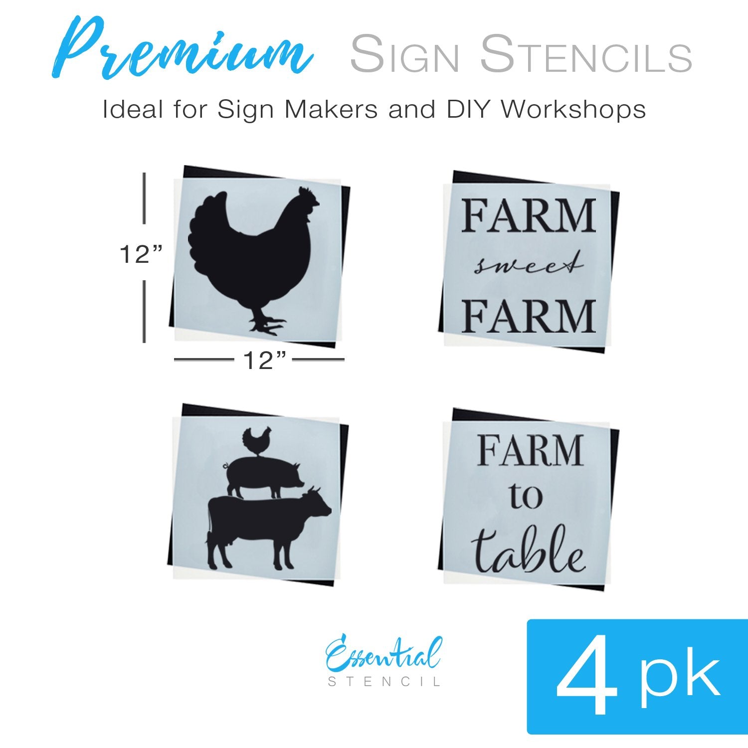 Farmhouse Stencil Set | Reusable Sign Stencil (4 Pack) - Essential Stencil