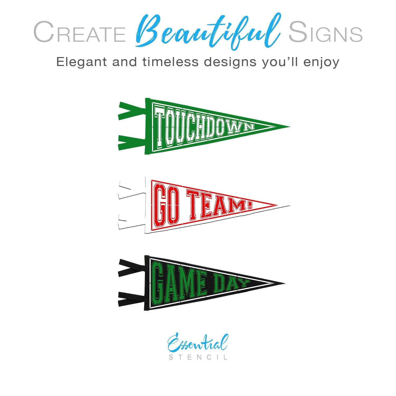 Reusable Football Game Day Pennant Stencils (3 Pack) - Essential Stencil