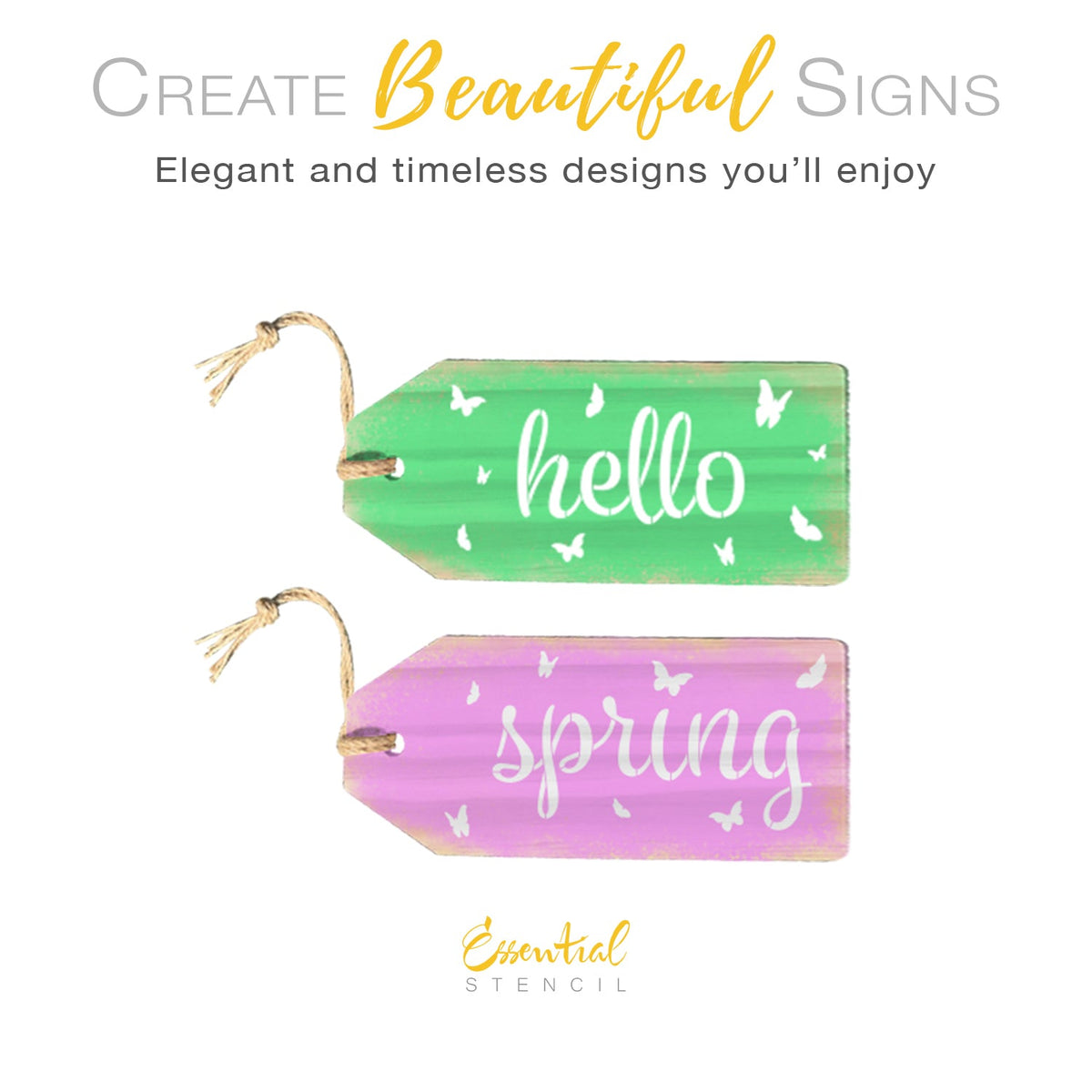 Reusable Large Hello Spring Tags Stencil (2PK) | Spring Collection ...