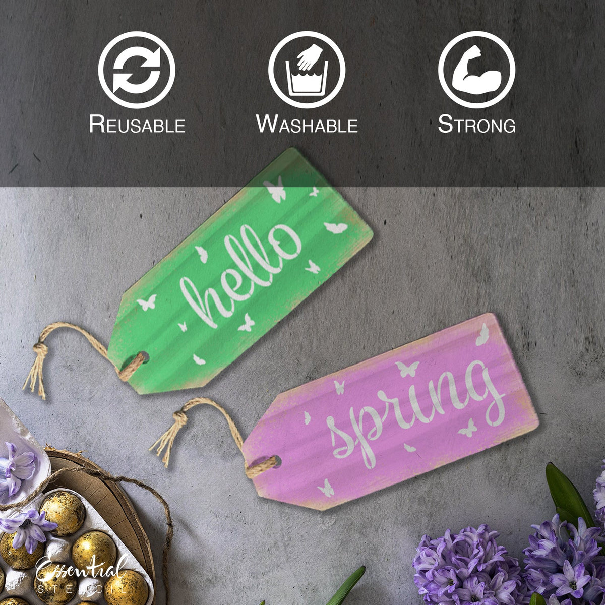 Reusable Large Hello Spring Tags Stencil (2PK) | Spring Collection ...