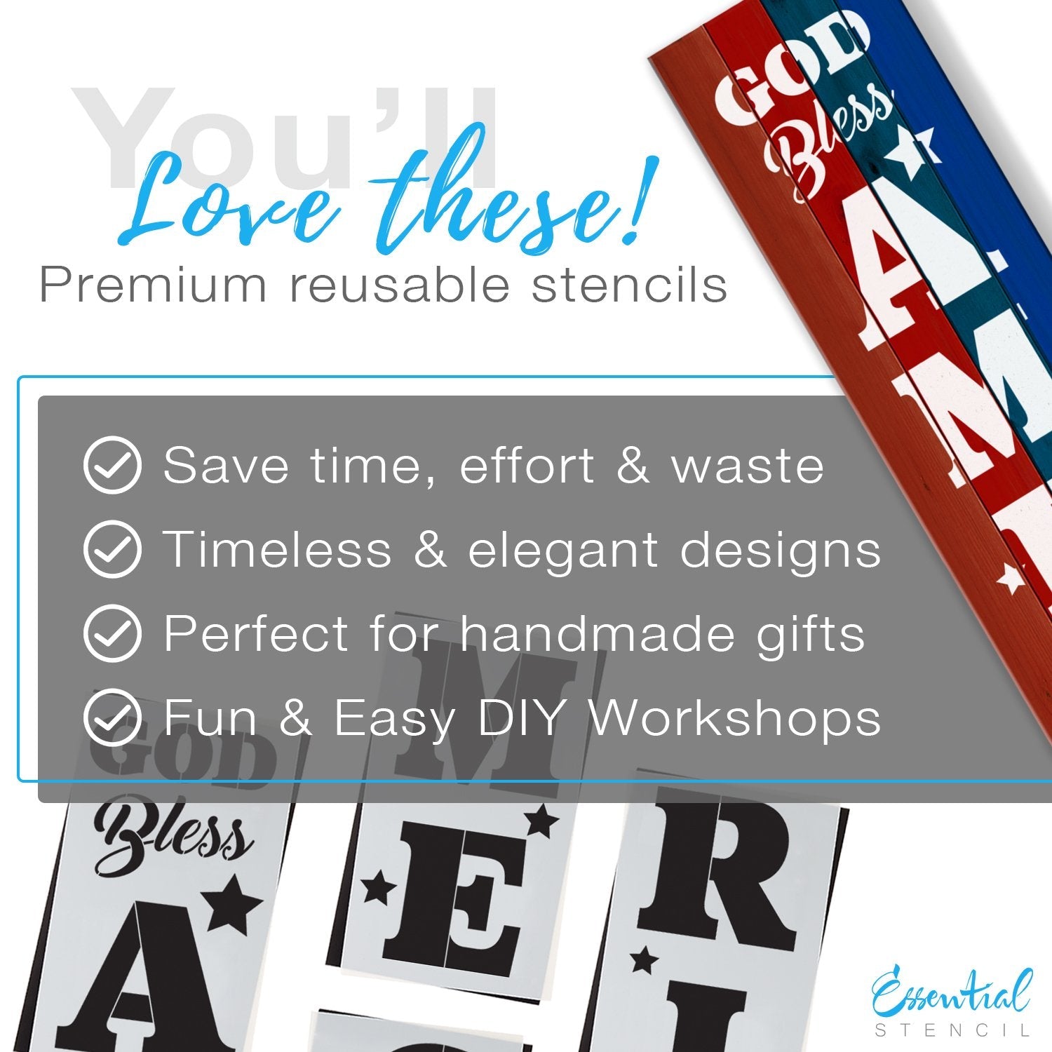 "God Bless America" Porch Sign Stencil | Essential Stencil