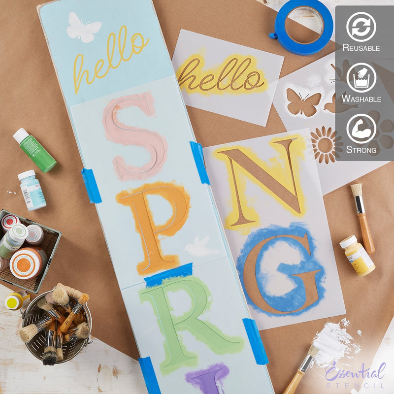 "Hello Spring" Stencil for Porch Sign | Essential Stencil