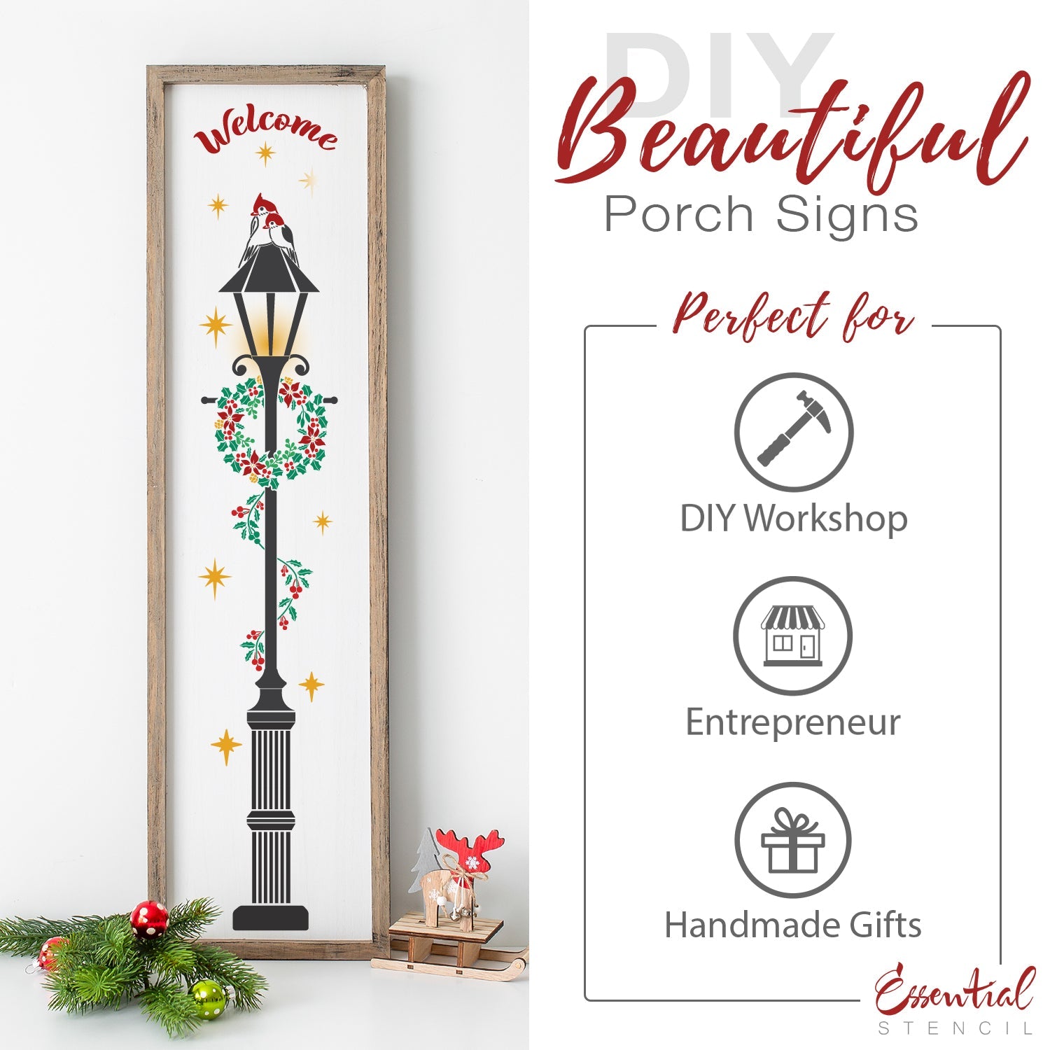 Reusable Vertical Winter Light Post Stencil Set | DIY Porch Leaner Sign ...